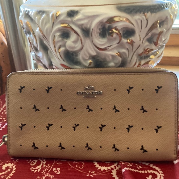 Coach | Bags | Coach Camel Leatherzip Around Long Wallet With Ribbons ...